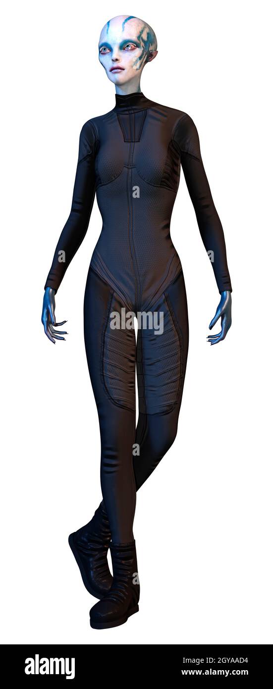 3D rendering of a blue female alien isolated on white background Stock ...