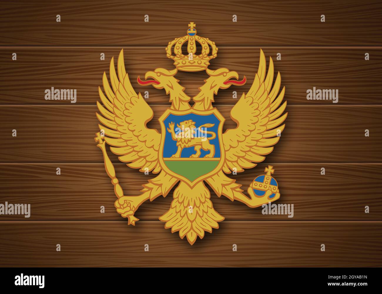 Coat of arms of Montenegro, wooden background Stock Photo - Alamy