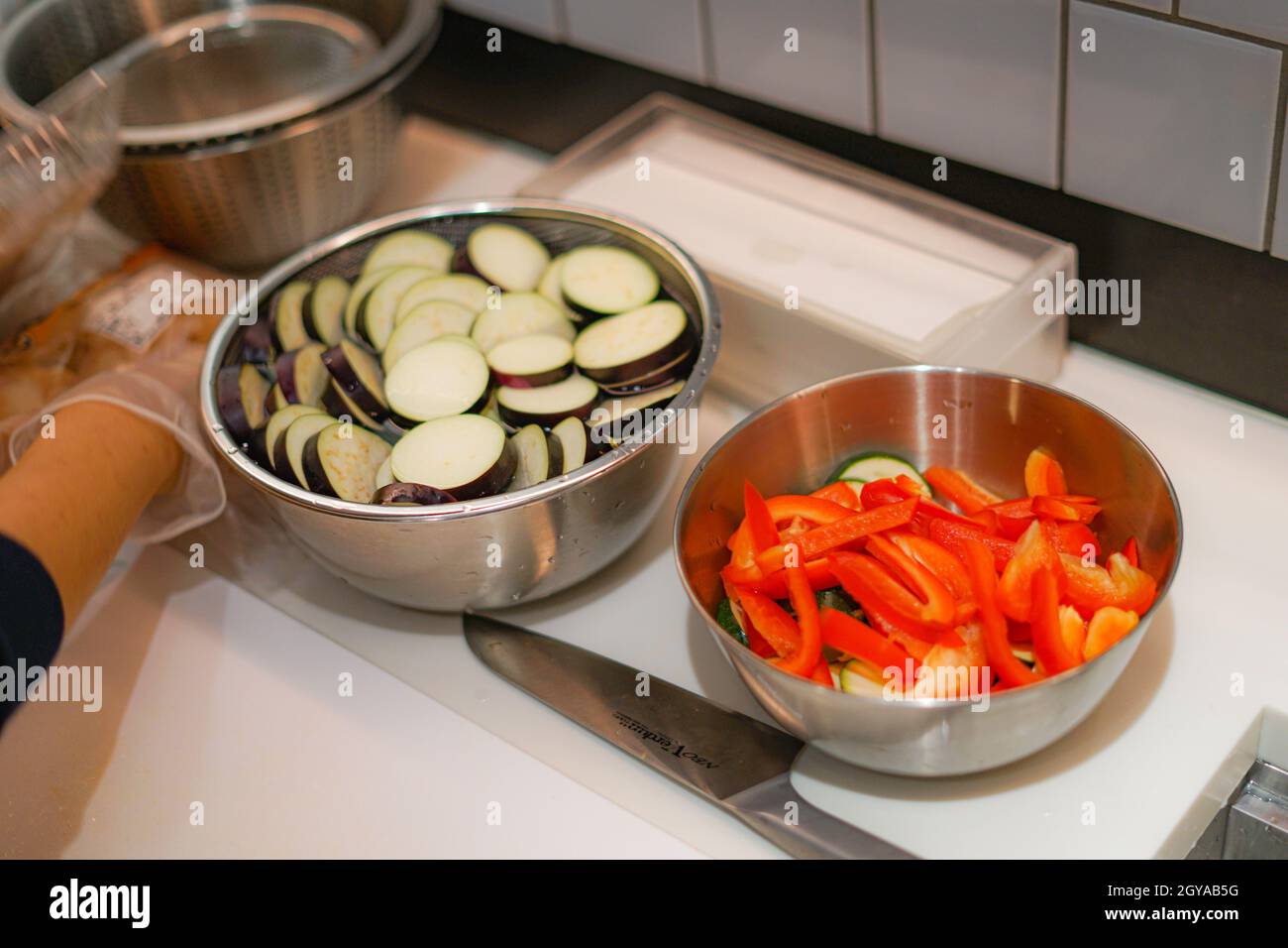 Cooking landscape of summer vegetables. Shooting Location: Yokohama ...