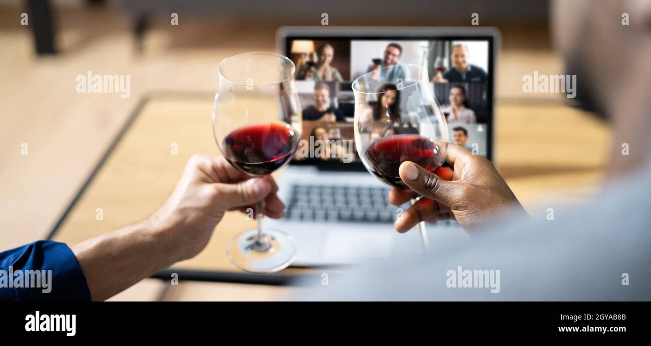 Virtual Wine Tasting Online Dinner Party On Laptop Stock Photo - Alamy