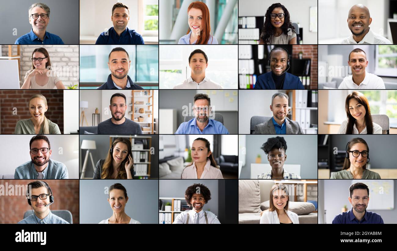 Professional Group Headshot Video Conference. Avatar Faces Collage ...