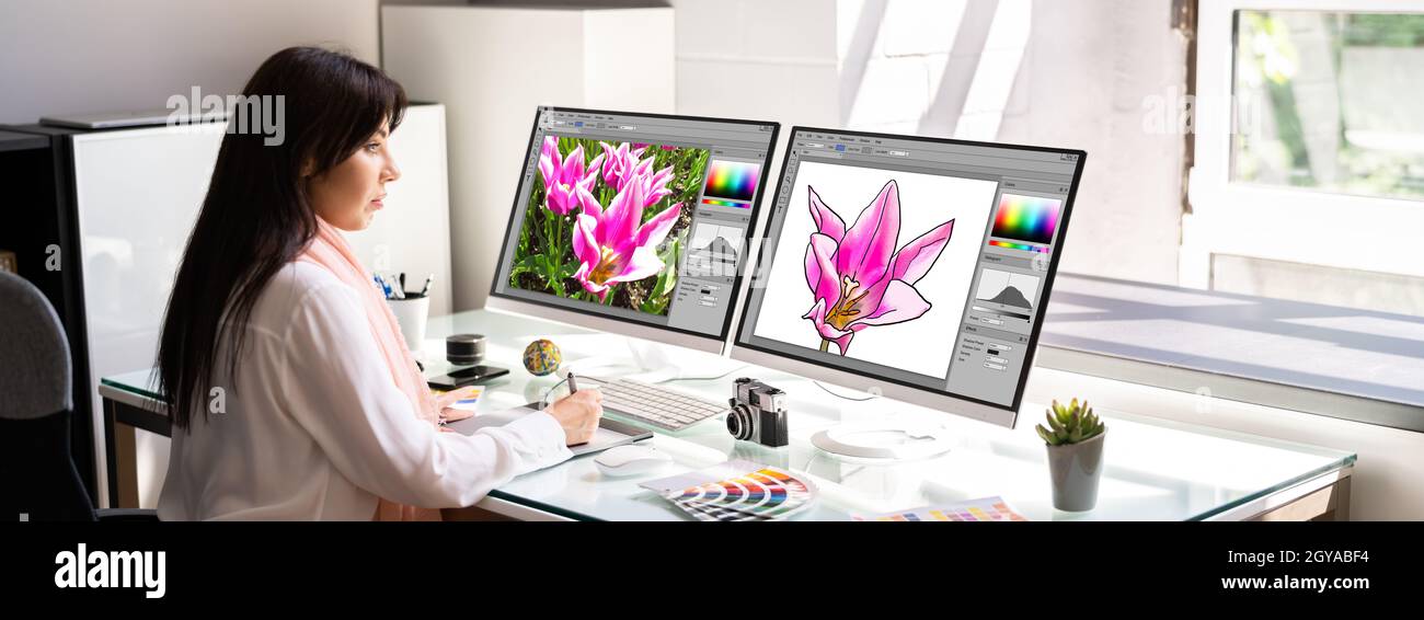 Professional Graphic Designer Woman Working On Computer Stock Photo - Alamy