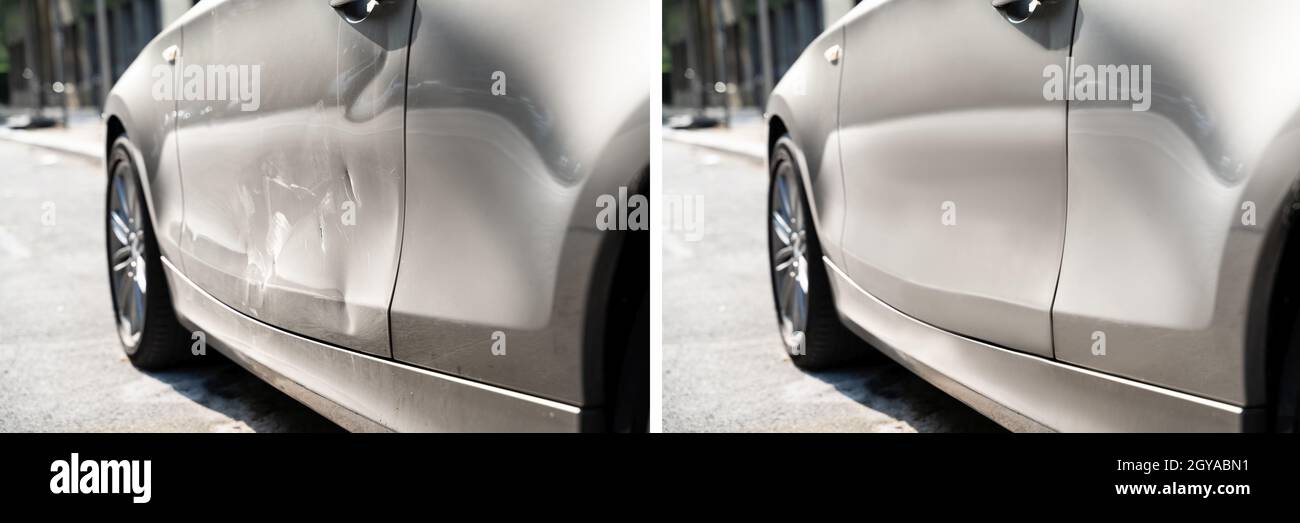 Photo Of Car Dent Repair Before And After Stock Photo - Alamy