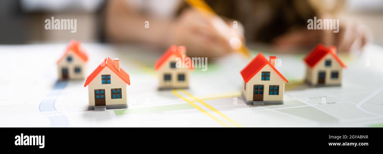 House Location Search On Map. Real Estate Developer Stock Photo - Alamy