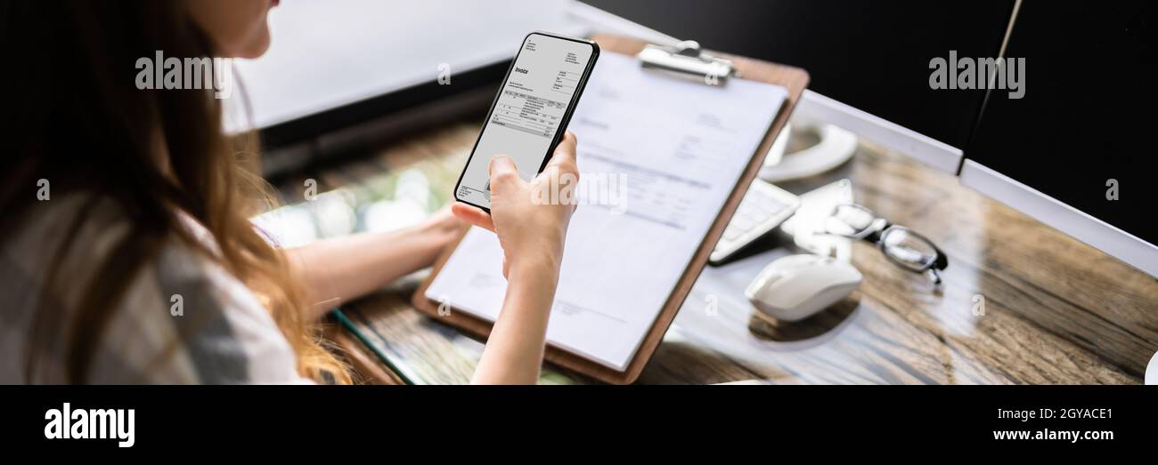 Invoice Document OCR. Taking Photo With Mobile Phone Stock Photo - Alamy