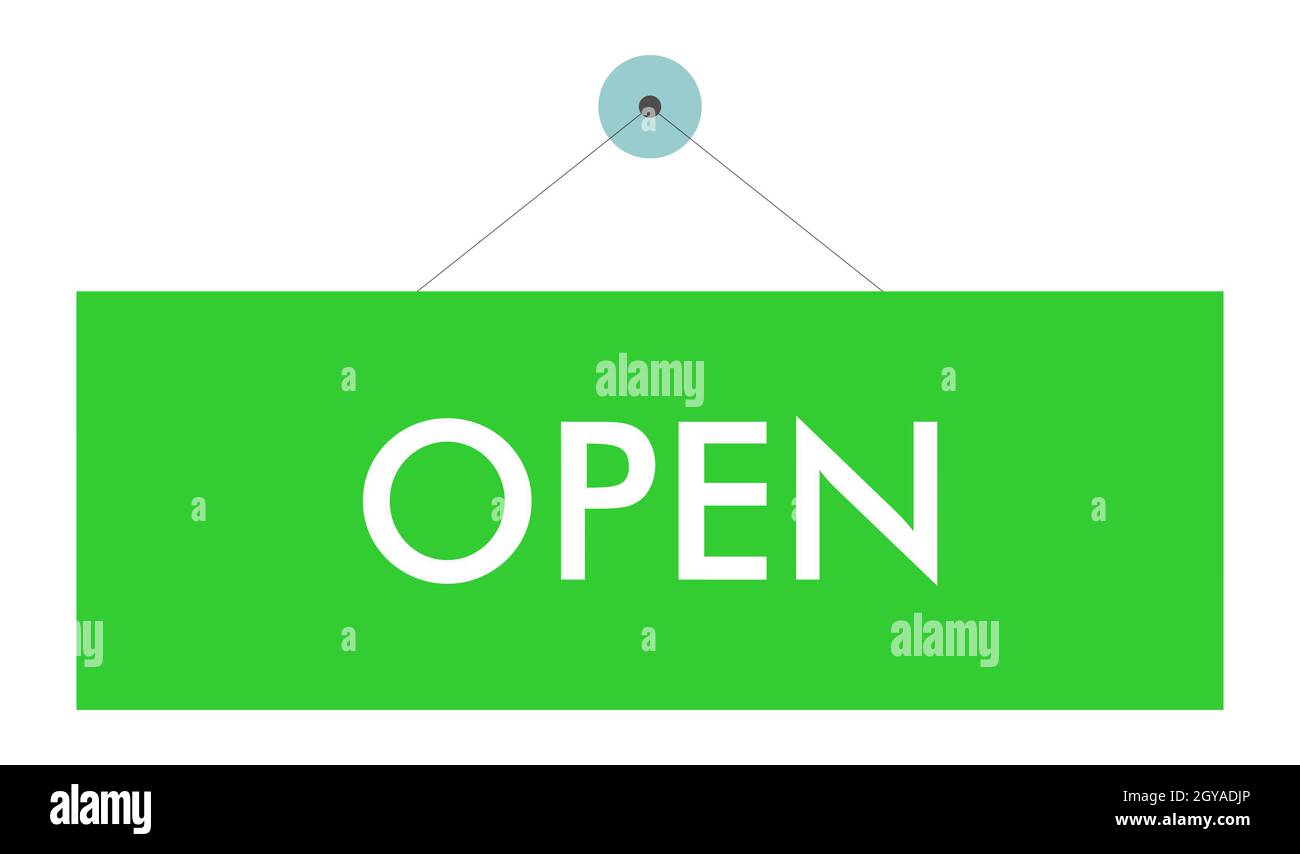 green open sign for a shop window Stock Photo - Alamy
