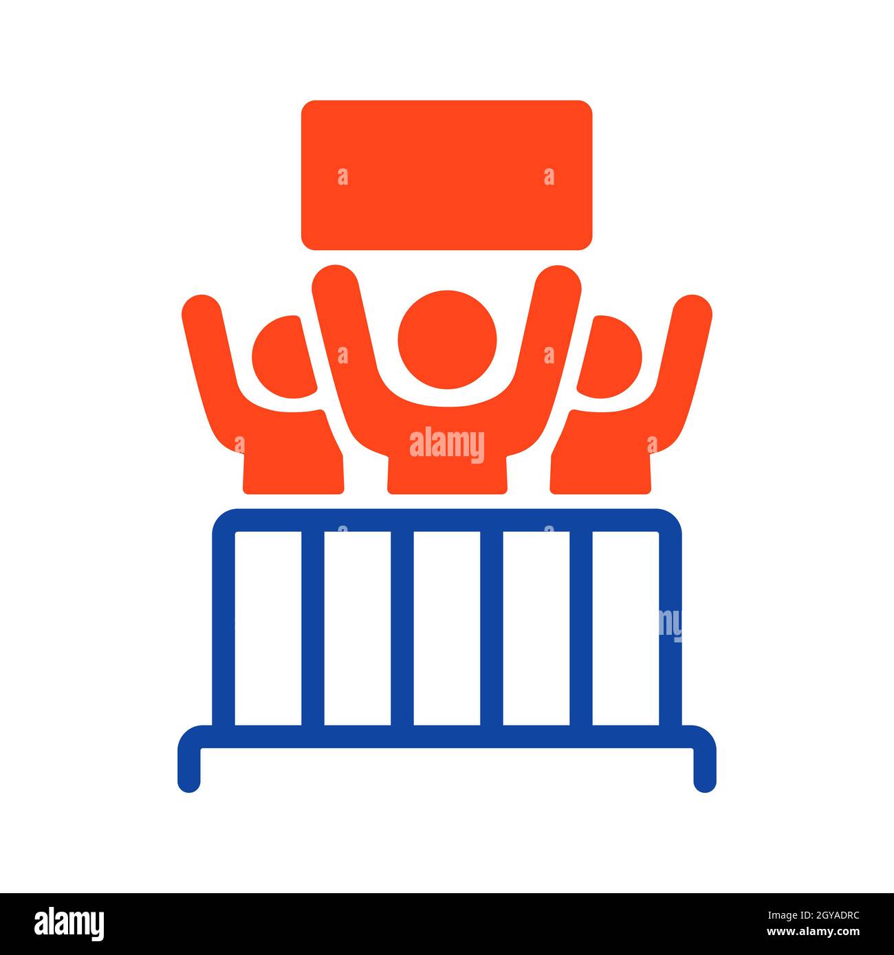 Crowd of people with placard, banners control barrier vector glyph icon ...