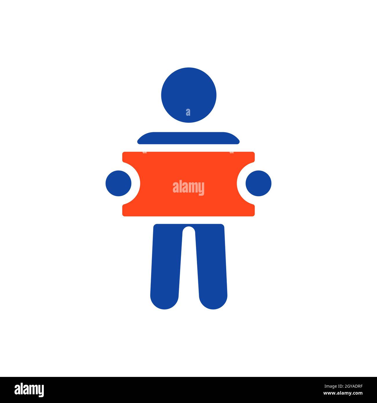 Man standing and holding in hands big sign, banner, card vector glyph ...