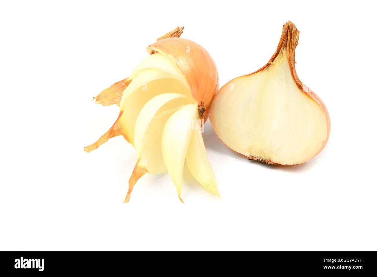 Yellow onion bulbs on white background. High resolution photo. Full ...