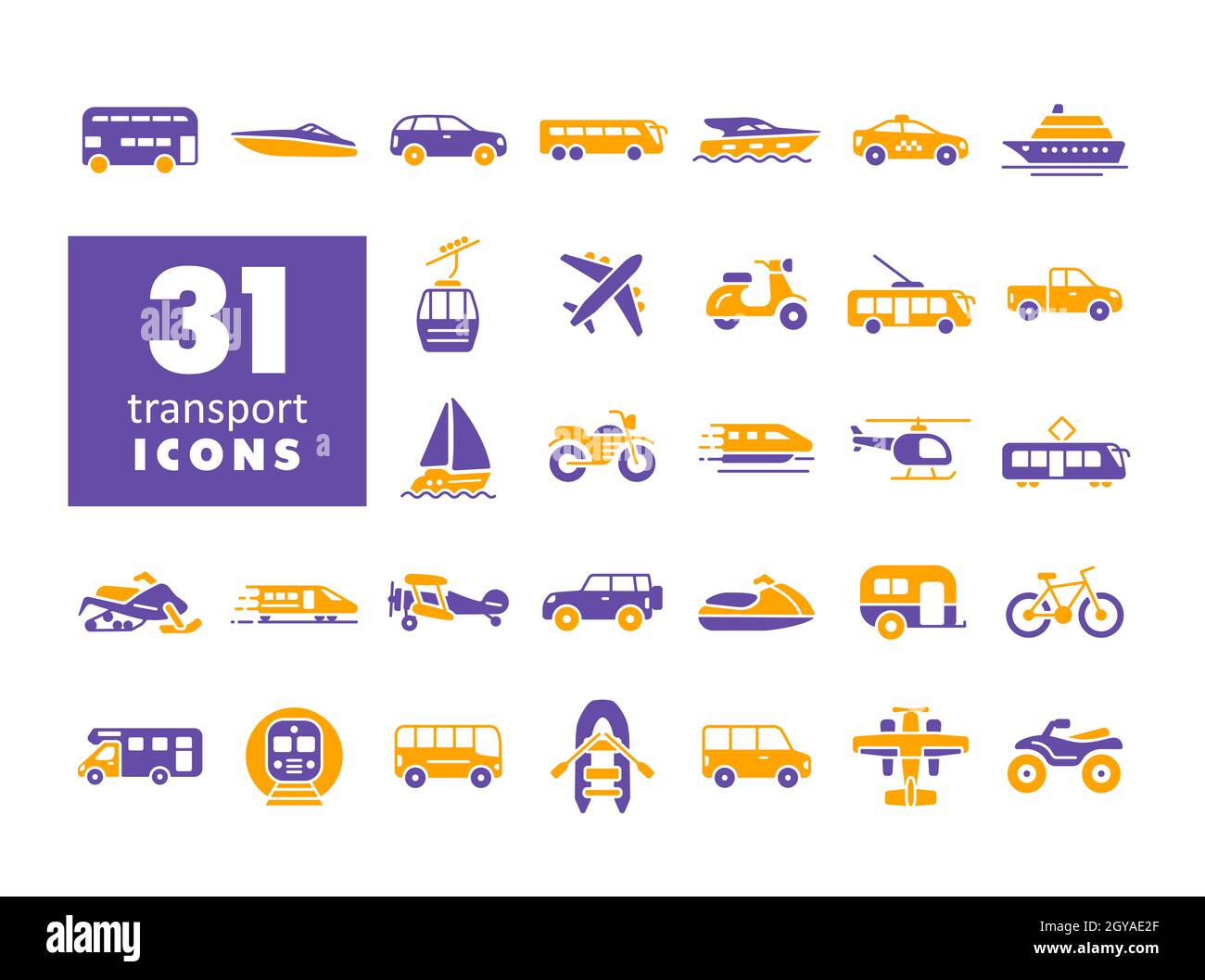 Transportation vector flat glyph icon set. Graph symbol for travel and ...