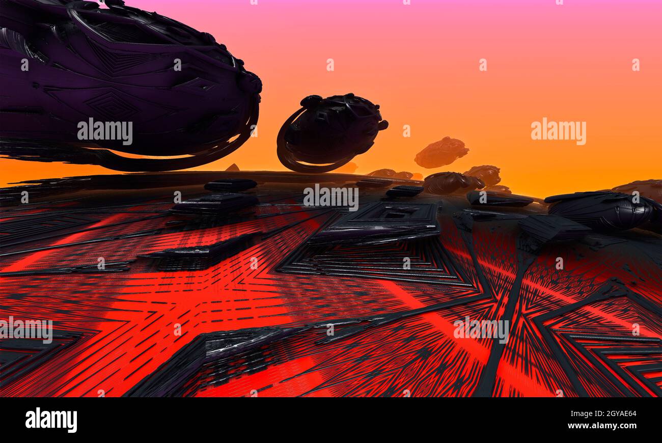 sci-fi concept of an astronaut standing on huge rock looking at the ...