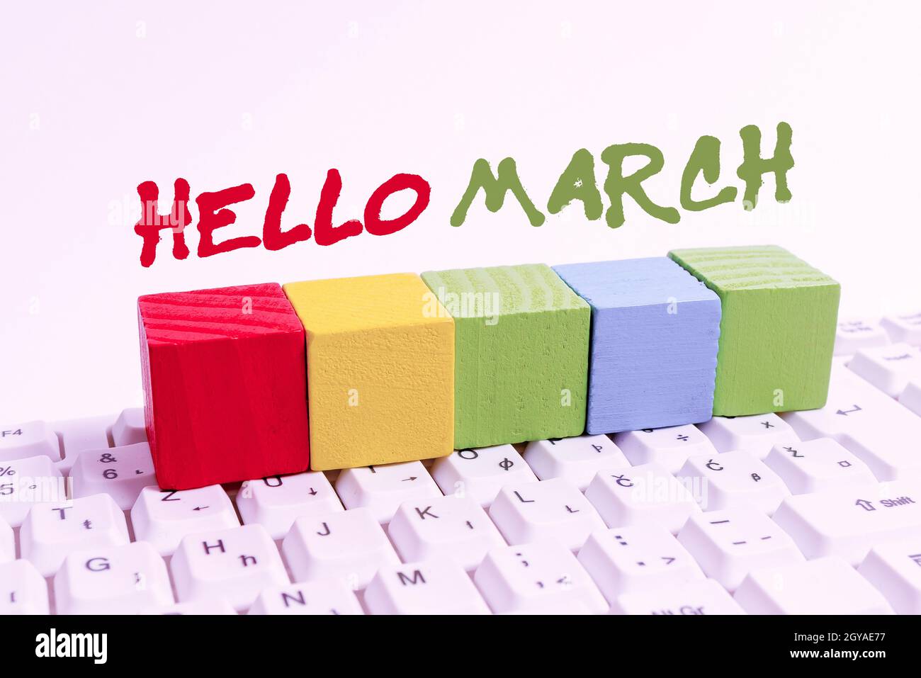 Text caption presenting Hello March, Business overview a greeting ...