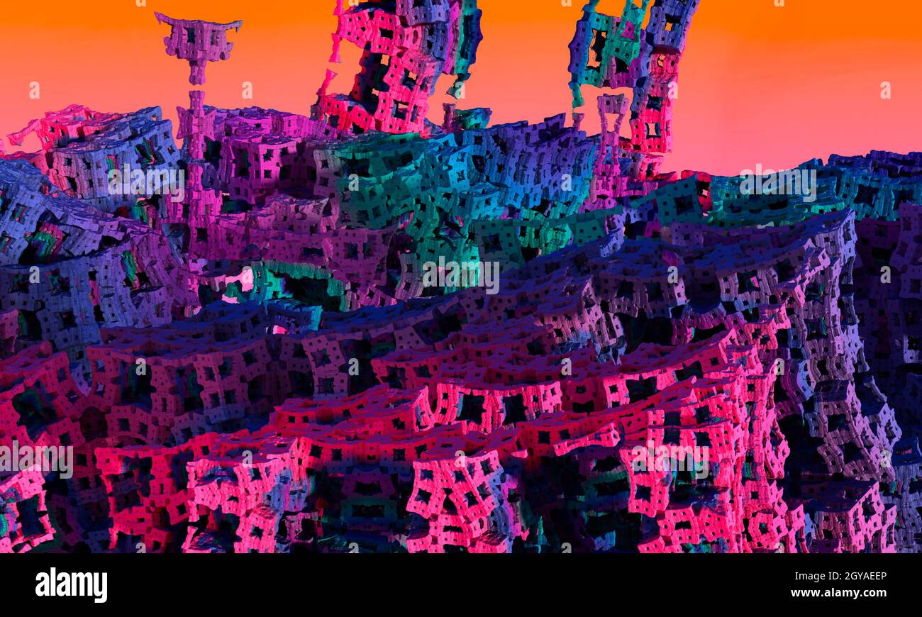 Abstract architecture background drowning in fog. 3d rendering Stock ...