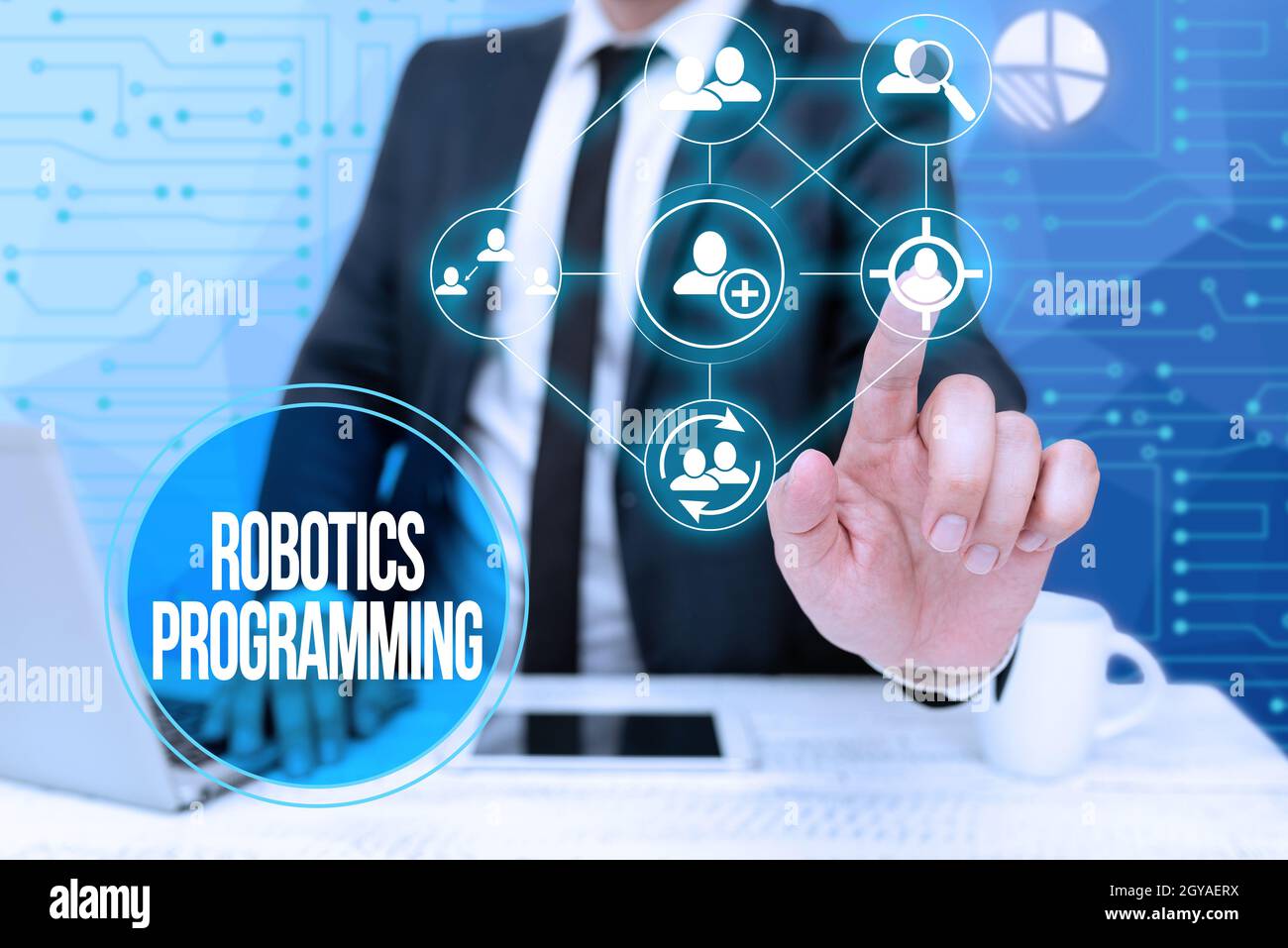 Text sign showing Robotics Programming, Business concept software that used to perform ...