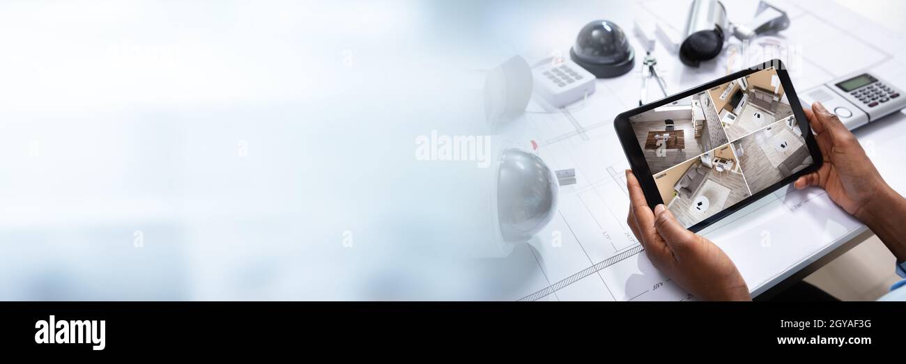 CCTV Security Alarm And Fire Surveillance On Tablet Stock Photo - Alamy