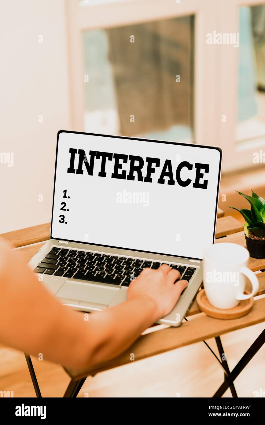 Sign displaying Interface, Internet Concept point of meeting and ...