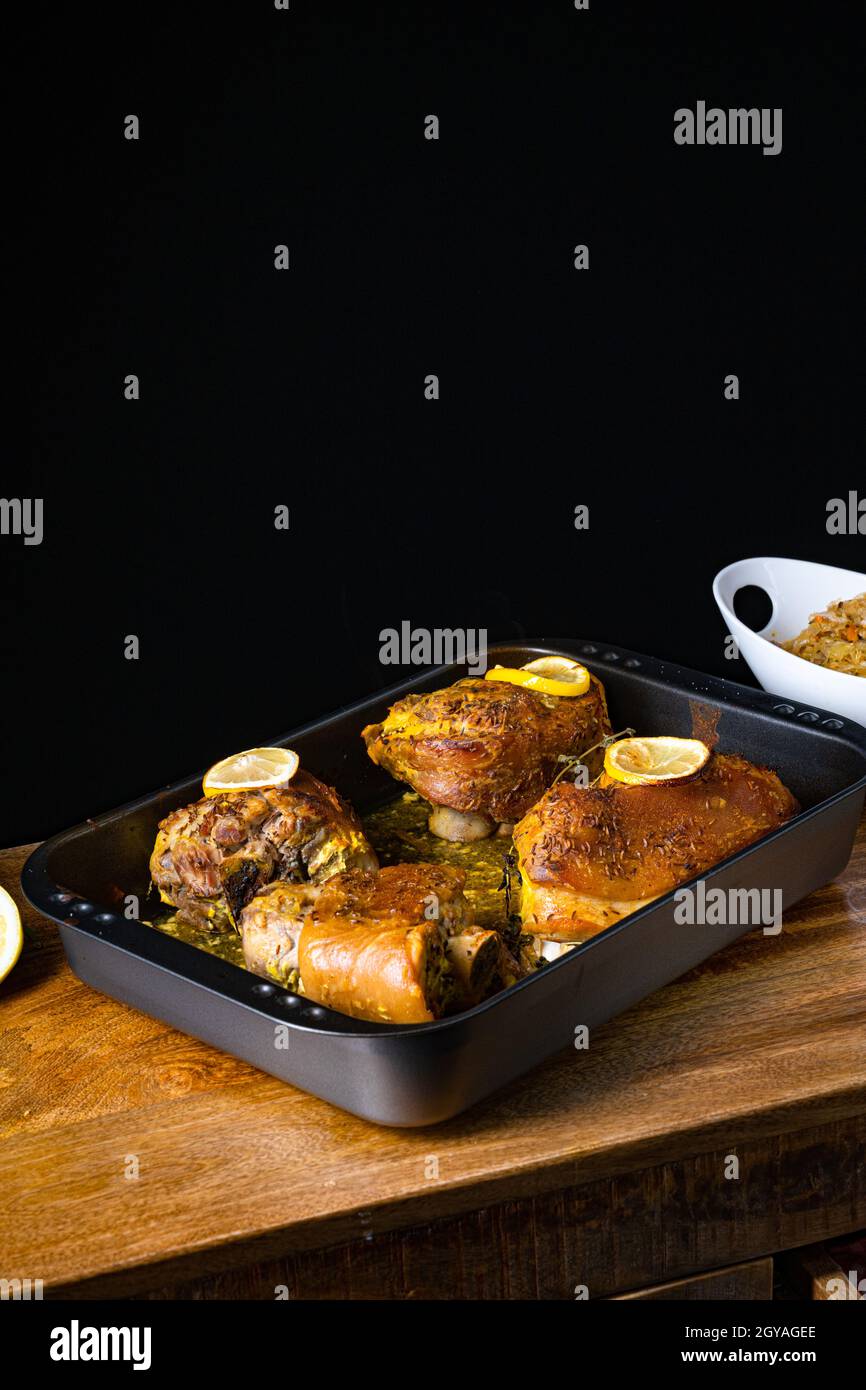 Crispy roasted pork knuckles from the oven Stock Photo - Alamy