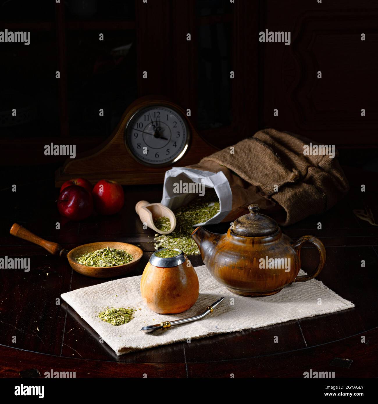 Prepare yerba mate with calabash and bombilla Stock Photo - Alamy