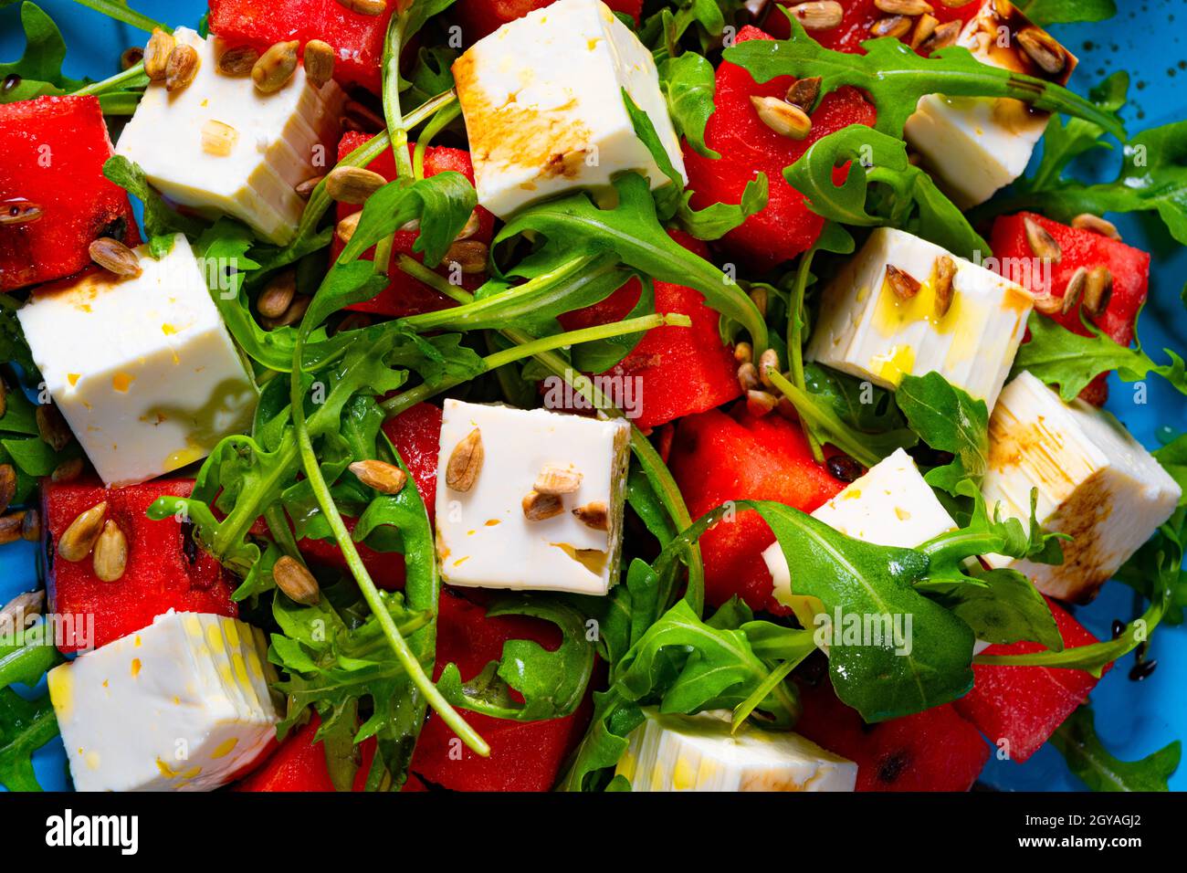 Watermelon Salad with Rocket And Feta Cheese Stock Photo - Alamy