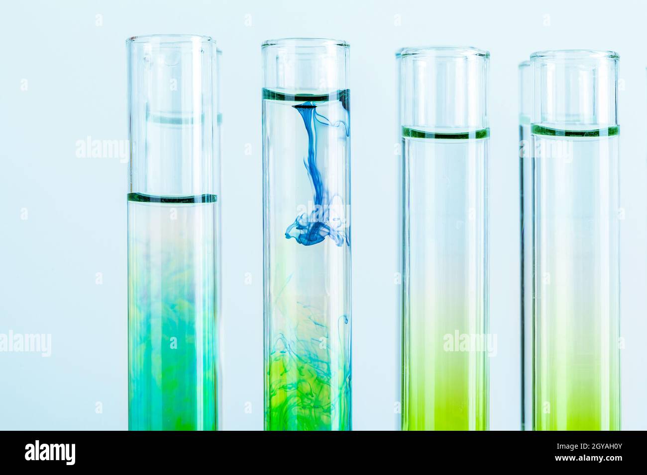 Green liquids in test tubes in chemical laboratory close up Stock Photo ...