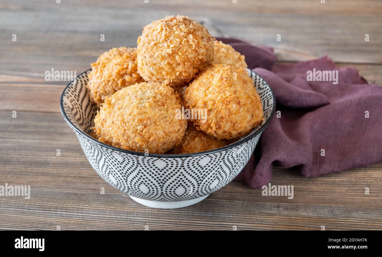 Bowl of breaded and deep fried Croquettes Stock Photo - Alamy