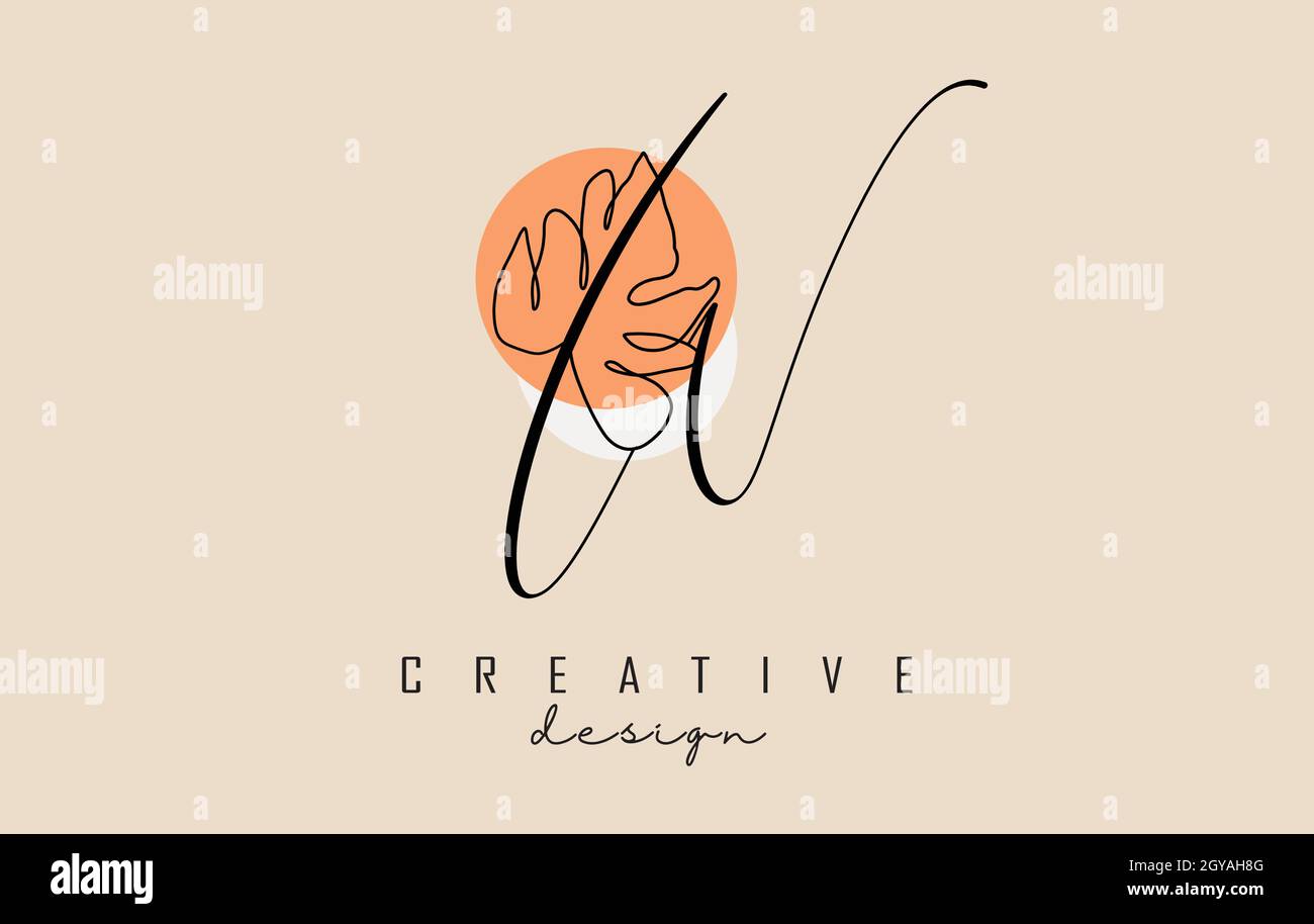 Simple and elegant handwritten W letter logo design with Monstera leaf ...