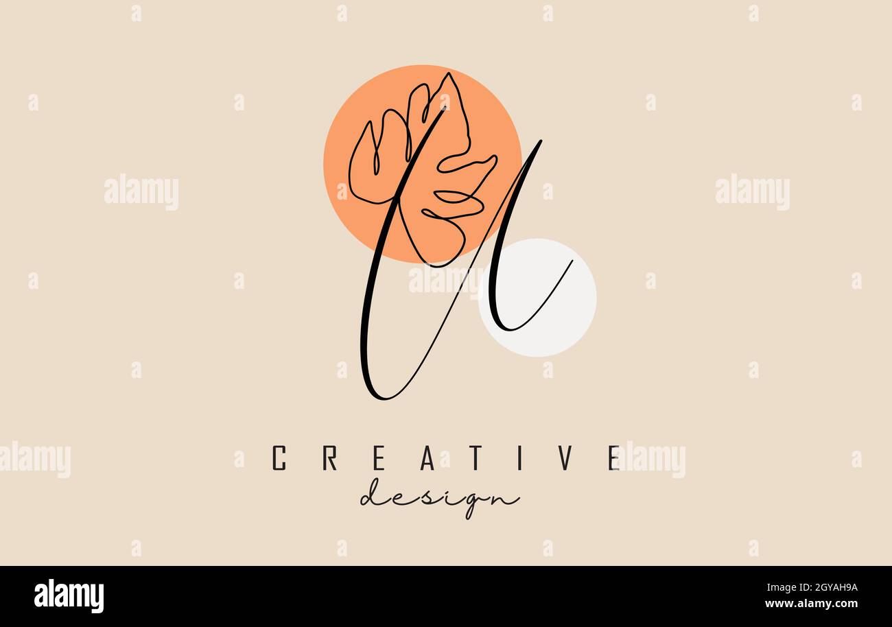 Simple and elegant handwritten U letter logo design with Monstera leaf ...