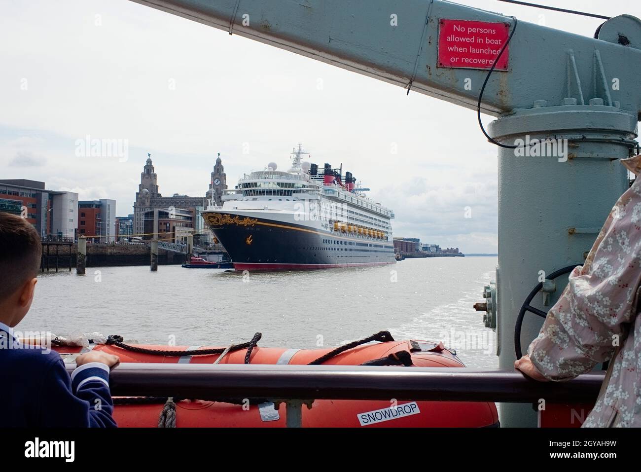 View from the Mersey ferry Snowdrop on the river looking back towards ...