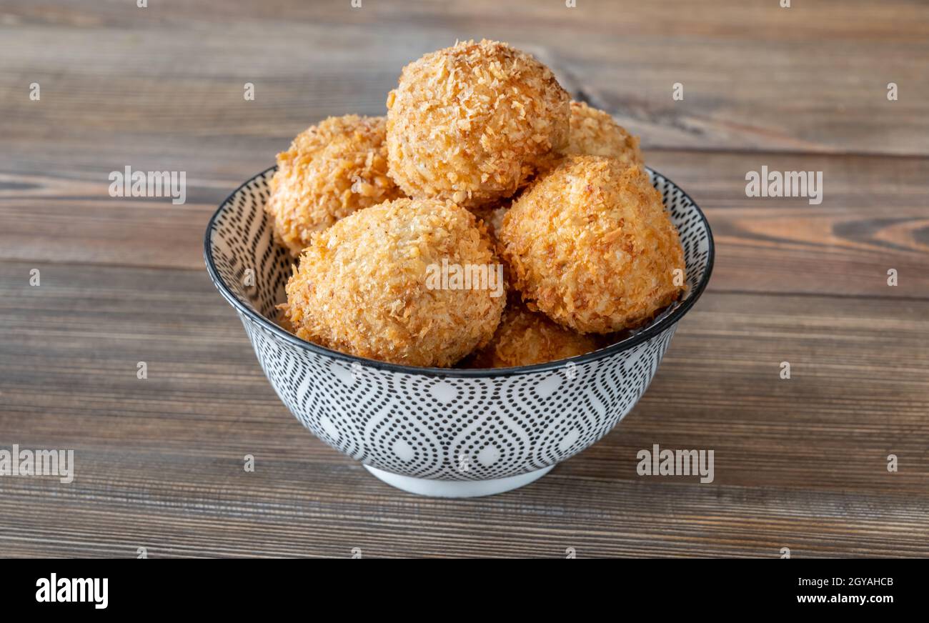 Bowl of breaded and deep fried Croquettes Stock Photo - Alamy