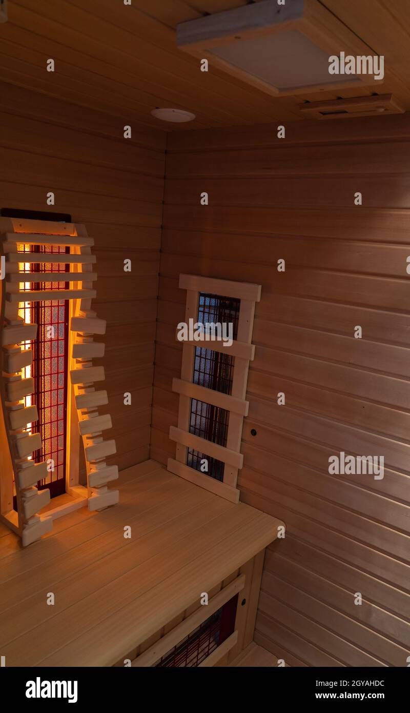 Interior of a private infrared sauna cabin Stock Photo - Alamy
