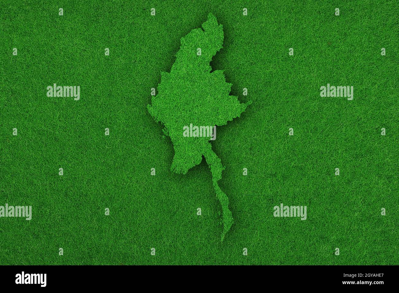 Map of Myanmar on green felt Stock Photo - Alamy