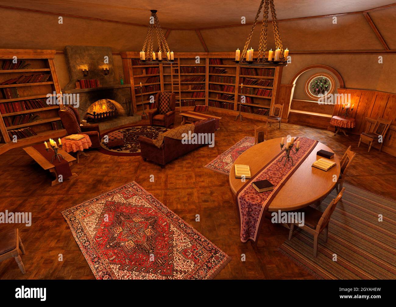 3D rendering of an old library interior Stock Photo - Alamy
