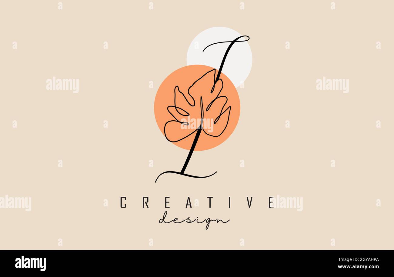 Simple and elegant handwritten I letter logo design with Monstera leaf ...