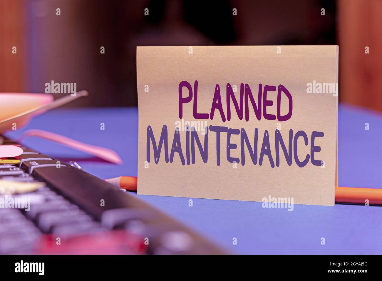 Writing displaying text Planned Maintenance, Word for reventive ...