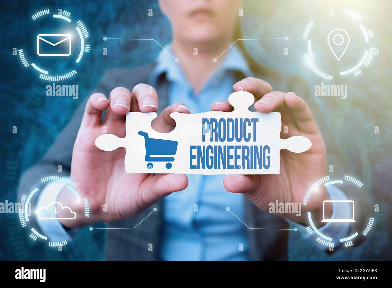 Text showing inspiration Product Engineering, Business showcase process ...