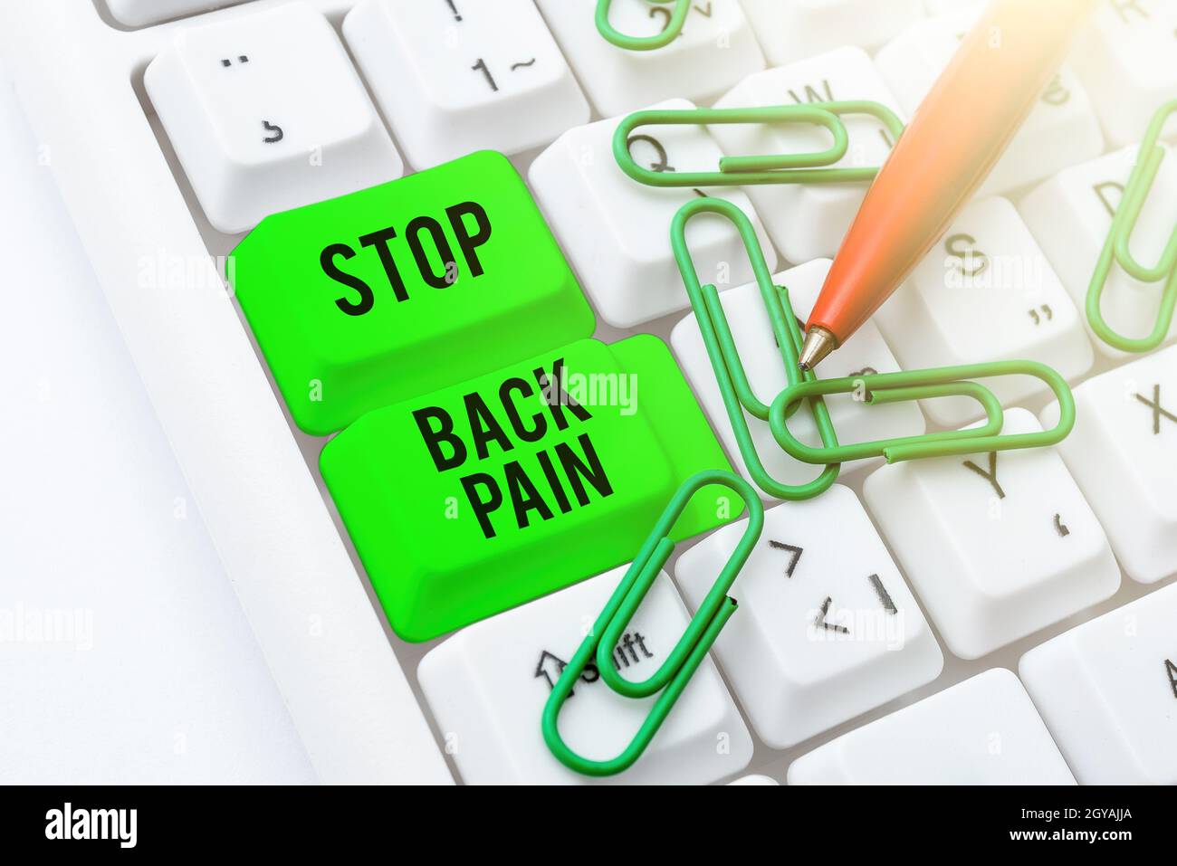 Text caption presenting Stop Back Pain, Business idea put an end on the ...