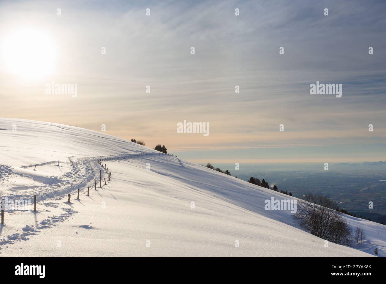 Winter landscape, trekking path covered by snow. Italian alps Stock ...