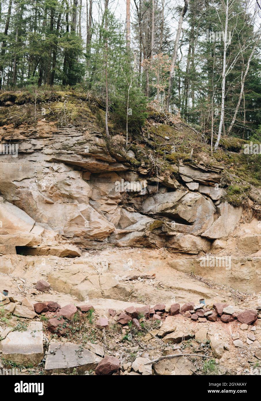 stone wall in Gebury abandoned sandstone quarry in Poland Stock Photo ...