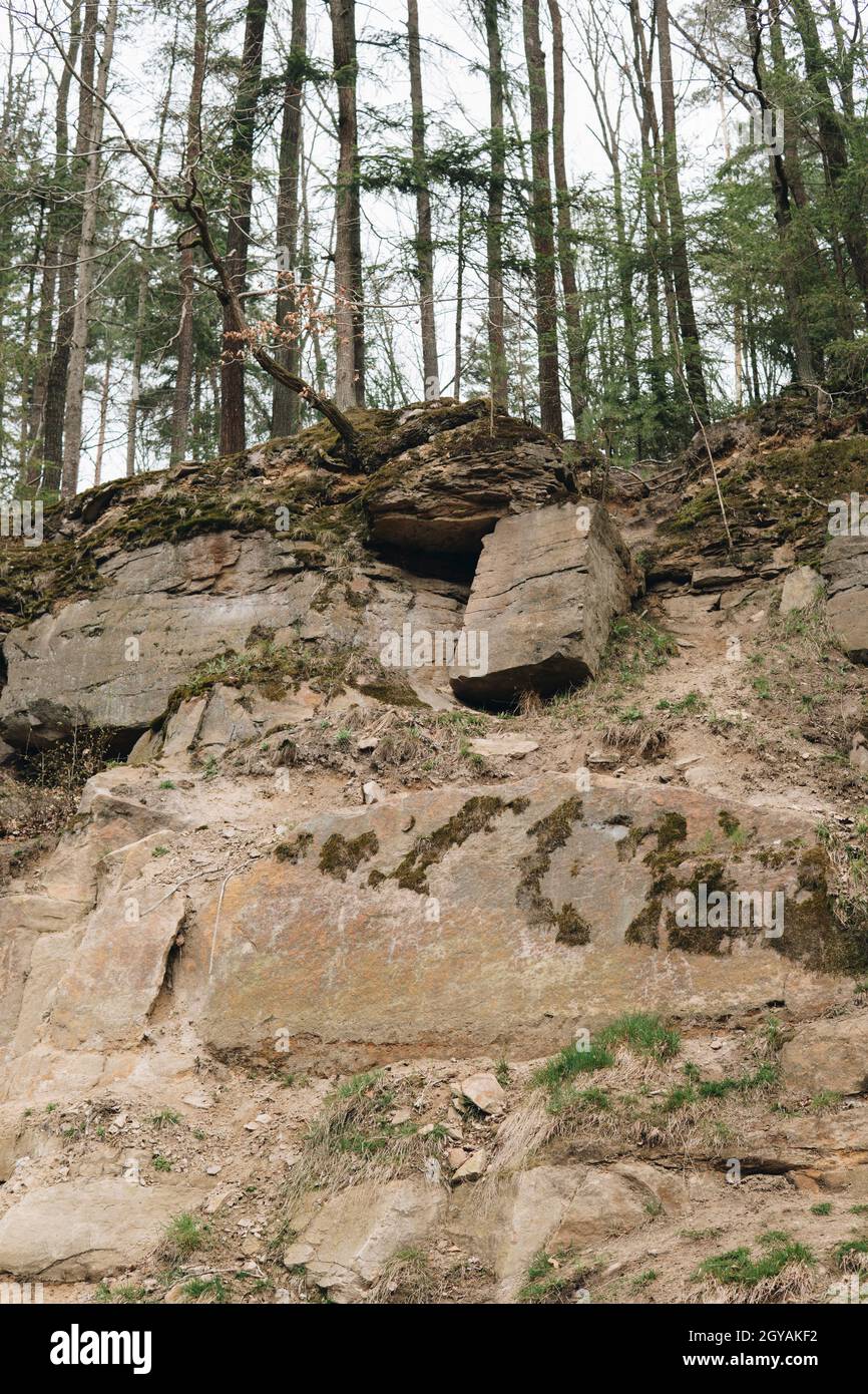 stone wall in Gebury abandoned sandstone quarry in Poland Stock Photo ...