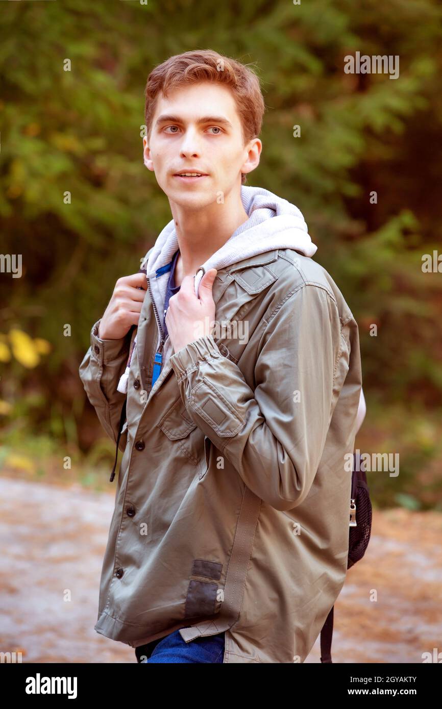 Caucasian male model backpack hiking hi-res stock photography and ...
