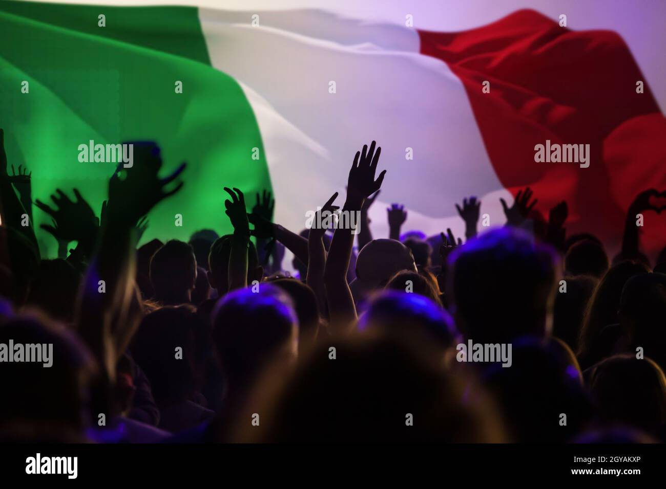 Football fans supporting Italy - crowd celebrating in stadium with ...