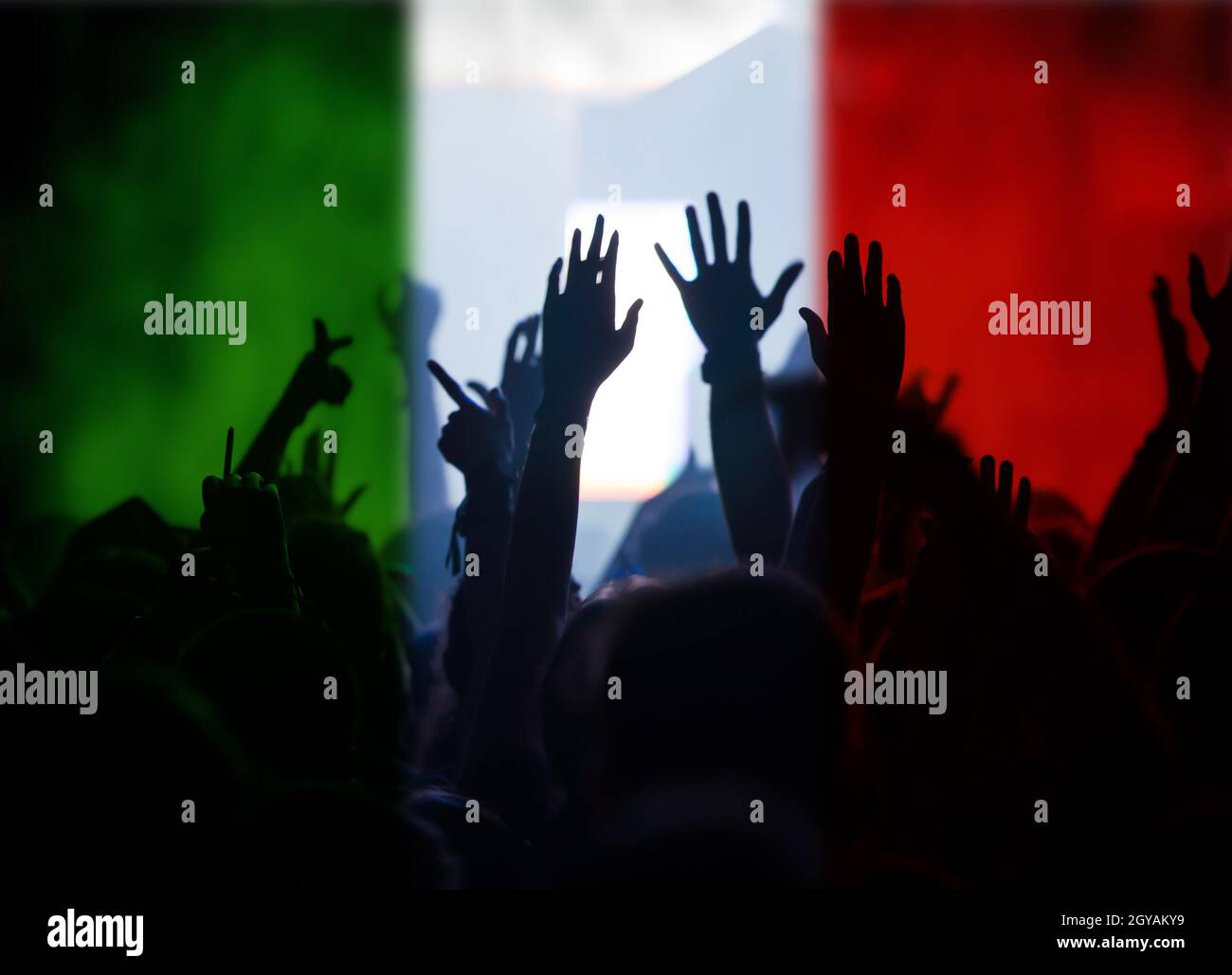 Football fans supporting Italy - crowd celebrating in stadium with ...