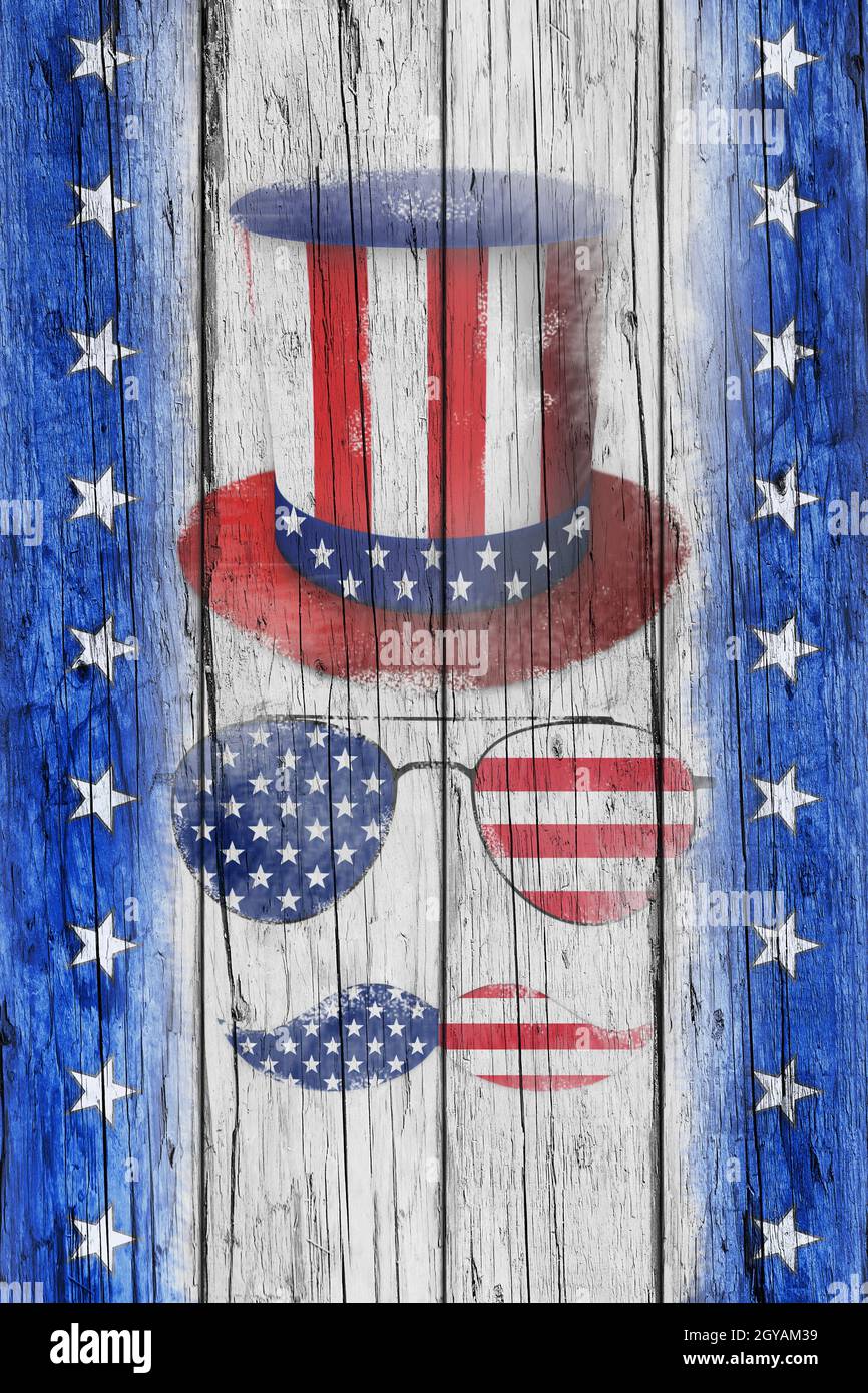 Happy Independence Day. Uncle Sam's Hat, Mustaches and sunglasses on ...