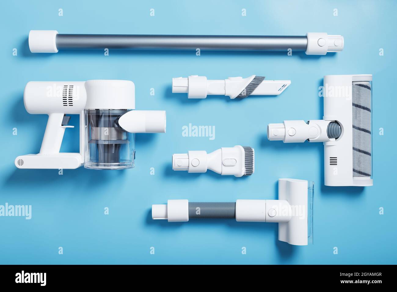 Composition of a set of elements of a wireless white vacuum cleaner on ...