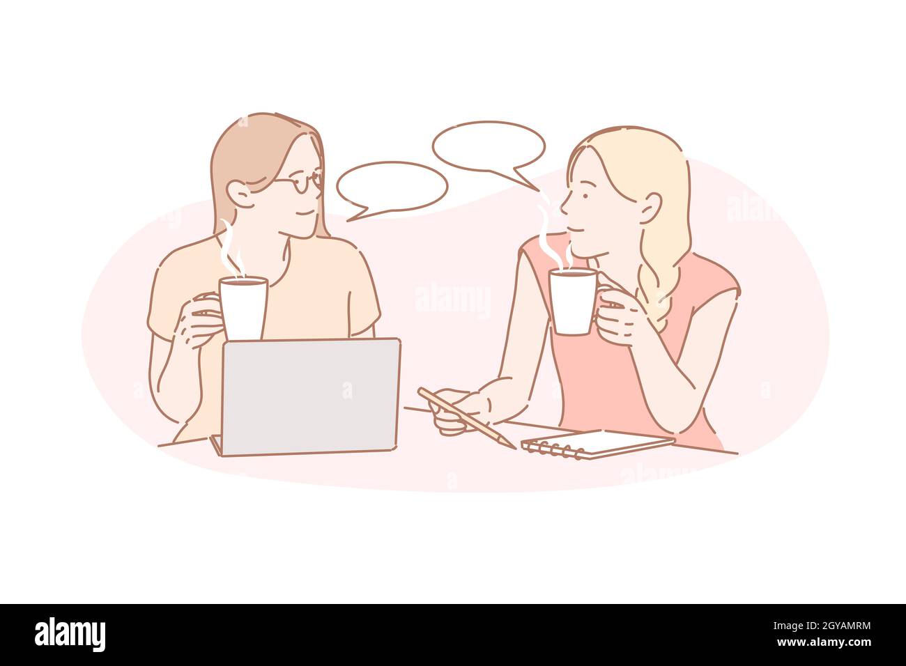 Communication, coworking, friendship concept. Businesswoman communicate ...