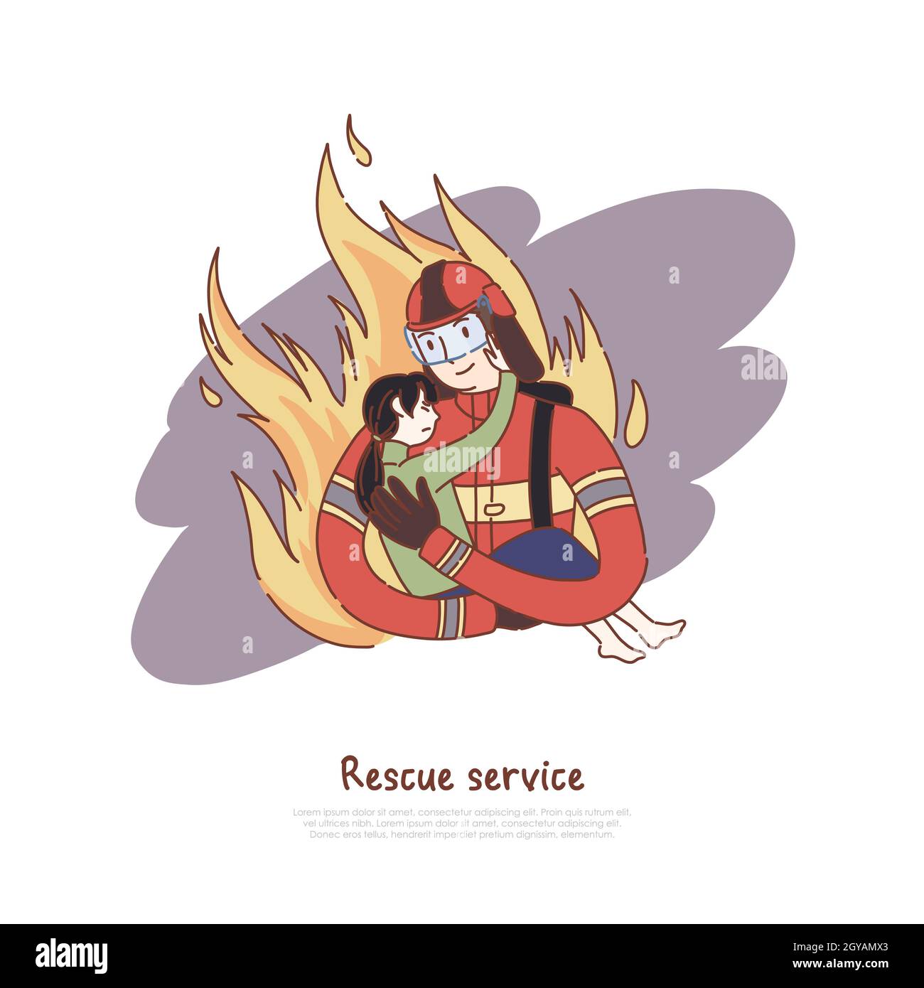 Brave firefighter holding little girl, dangerous profession, rescuer ...