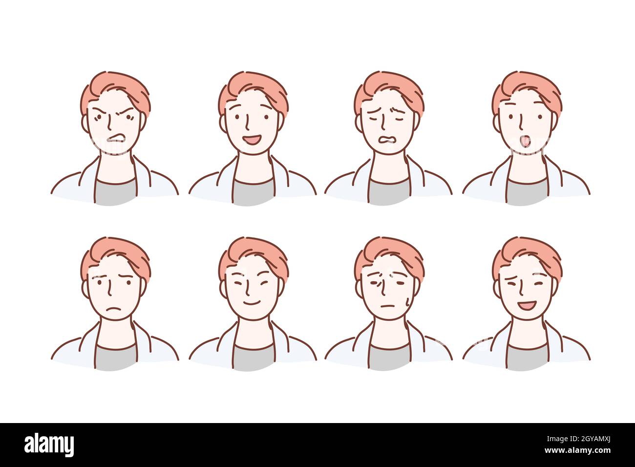 Handsome guy portrait with different facial expressions set isolated on ...