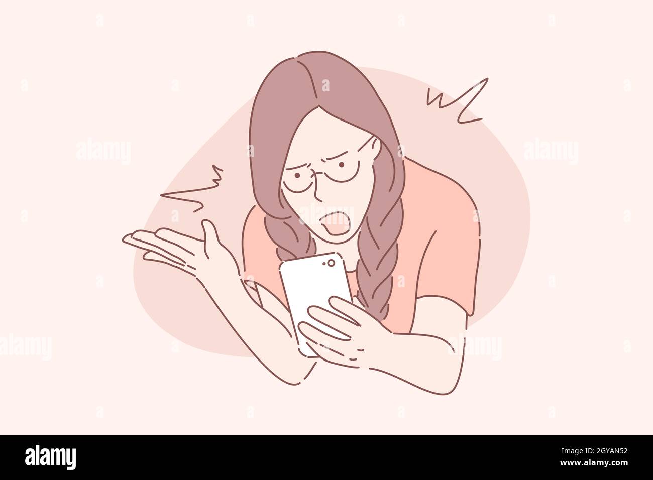 Anger, frustration, confusion concept. Nervous girl looking at ...