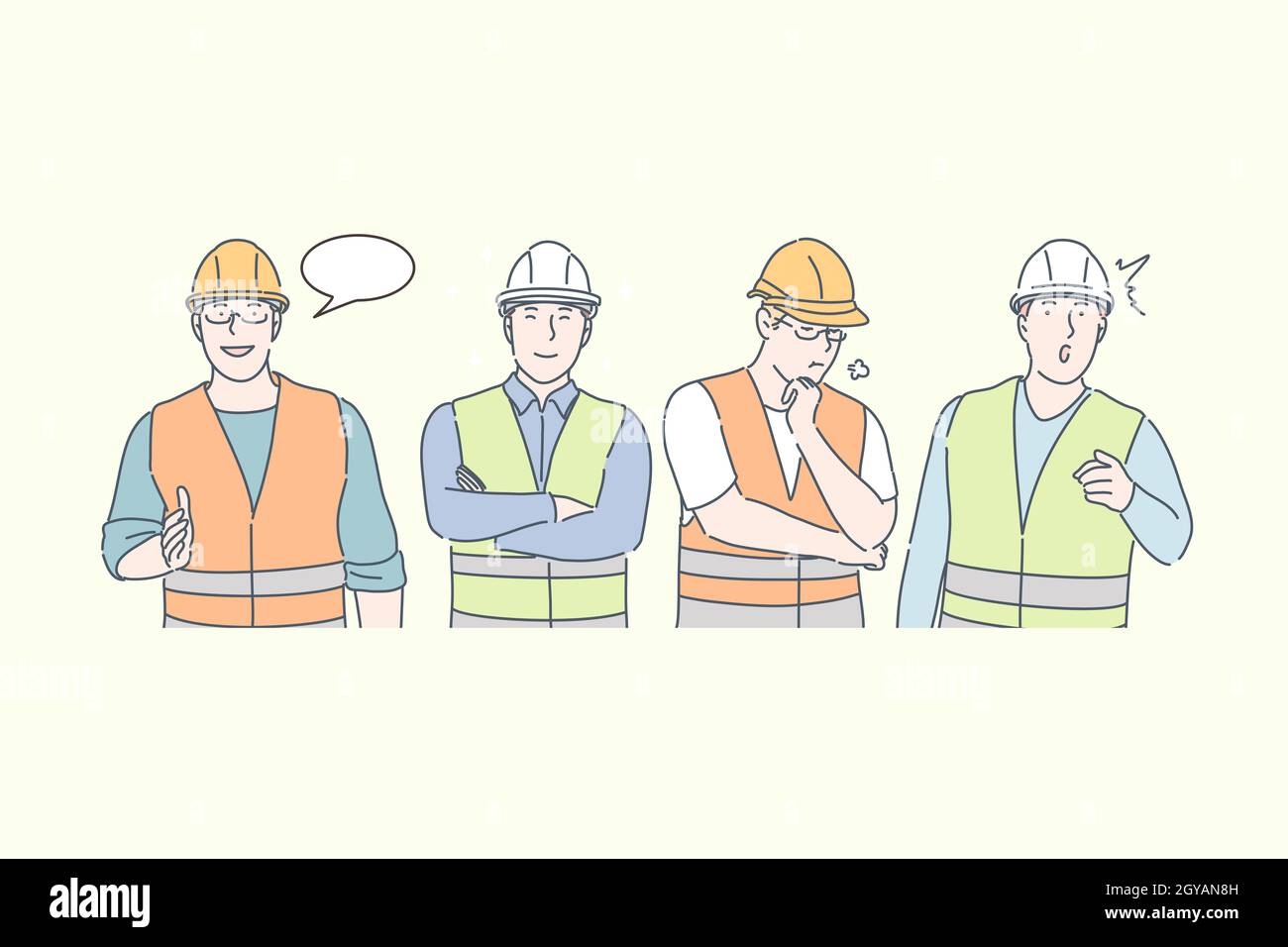 Construction engineer work, thoughts and ideas, different emotions ...