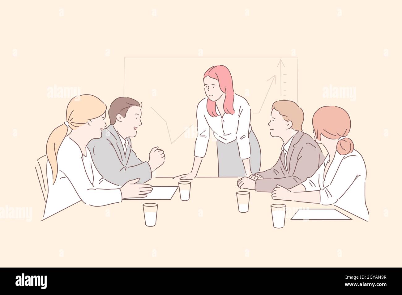 Conference room meeting concept. Lady boss communicating with top ...